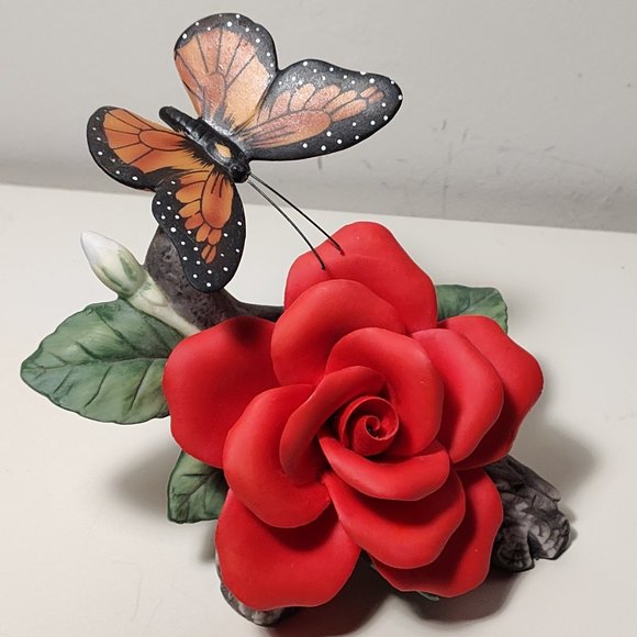 Enesco | Accents | Enesco Vintage 984 Red Rose Monarch Butterfly ...